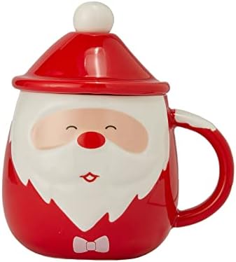 Amazon.com: Santa Claus Christmas Festive Happy Face Mug with Spoon & Santa Hat Lid - Ceramic ...