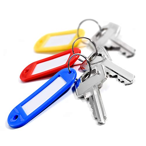 TRIXES Pack of 50 Plastic Colour Coded Key Tags with Paper Inserts ...