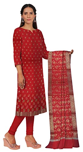 Buy Desginer khilat Banarasi Handloom Red Cotton Unstitched Kamalkari ...