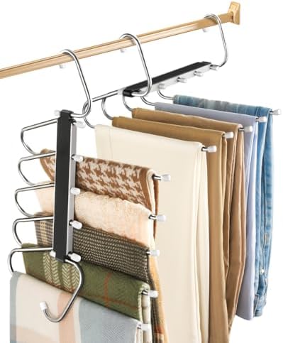 2 Pack Trouser Hangers Space Saving, 5-in-1 Trousers Hangers Non-Slip ...