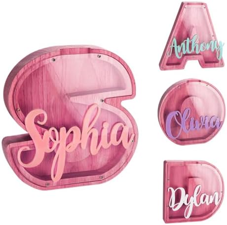 Amazon.com: Personalized Wooden Alphabet Piggy Bank for Kids ...