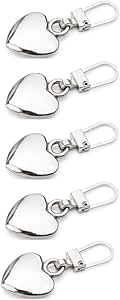 Amazon.com: 5Pcs Silver Heart Shape Zipper Pull Pieces Detachable Cute ...