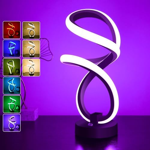 Modern RGB Table Lamps, LED Spiral Table Lamp, Silver Bedside Lamp with ...