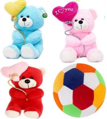 Buy Elora Pack of 4 Soft Toy Pink, Red, Blue Balloon Teddy and Ball ...