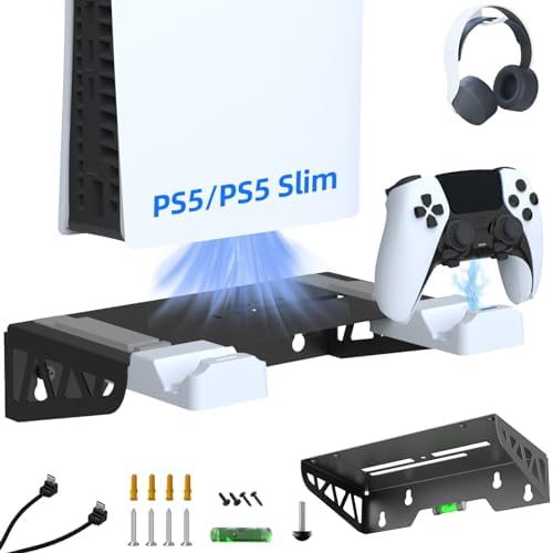 Wall Mount Kit for PS5 Slim with Fast Charging Station, Steel Wall ...
