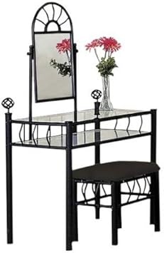 Amazon.com: Black Metal Bedroom Vanity with Glass Table & Bench Set ...