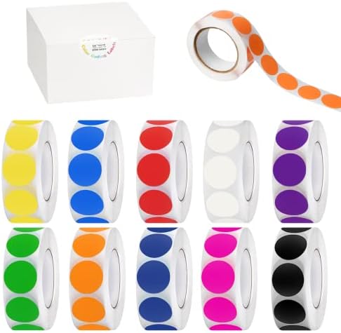 5000 PCS 3/4" Round Color Coding Labels Circle Dot Stickers, 10 ...