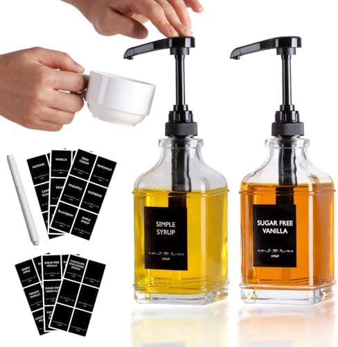 Amazon.com: Alotpower 2-Pack 16oz Glass Coffee Syrup Dispenser Bottles ...