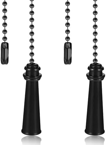 2 Pcs Metal Ceiling Fan Pull Chain Set, Black Pull Chain Extension with ...