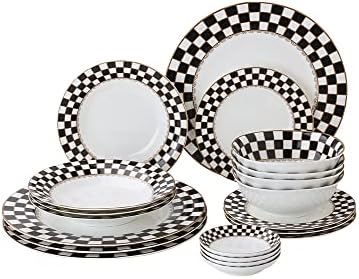 Amazon.com | Porlien Checker Porcelain Square Dinnerware Set for 4 ...