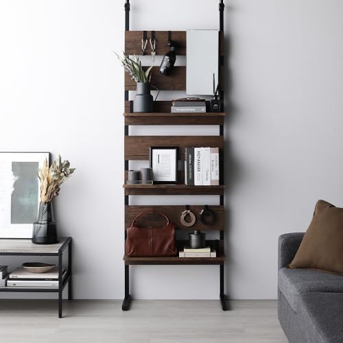 Amazon｜RASIK つっぱり棚 突っ張りラック ミラー・フック付き 本体・60cm幅 ブラウン×ブラック 壁面収納 パーテーション ウォールラック Takk タック｜つっぱり棒・つっぱり ...