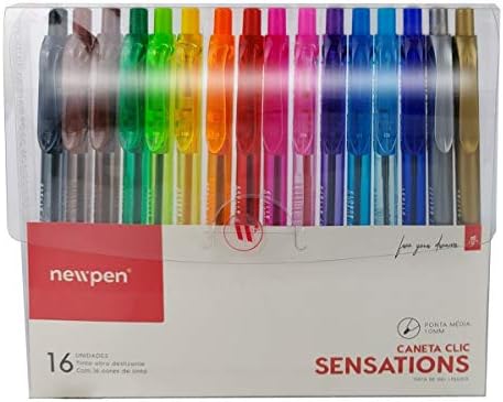 Caneta Esferográfica, Newpen, 16 cores, Retrátil, Sensations, 1.0mm | Amazon.com.br