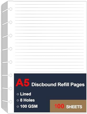 Amazon.com : A5 TUL Discbound Lined Refill Paper, 8 Disc Hole Punched ...