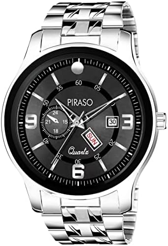 Buy PIRASO Stainless Steel Analog Day And Date Working Display Black ...