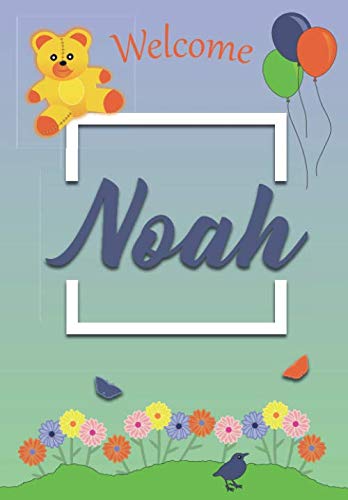 Welcome Noah - newborn baby Guest Book | Cover with bear and balloon ...