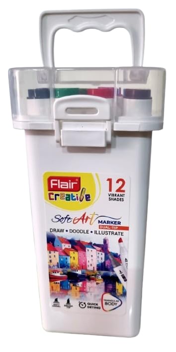 FLAIR 12 Shades Soft Art Marker Dual-Tip| 1 Side Soft Chisel Point ...