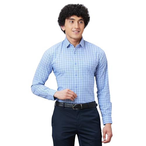 Raymond Men's Pure Cotton Checks Pattern Slim Fit Regular Collar Full ...
