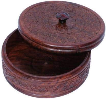 Buy DELUXE WOOD HANDICRAFTS Hand Work Dark chapati Box/Puri Box/paratha ...