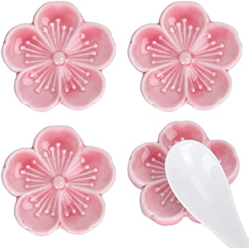 Amazon.com: Whaline 4 Pieces Flower Coffee Spoon Rest Pink Cherry ...