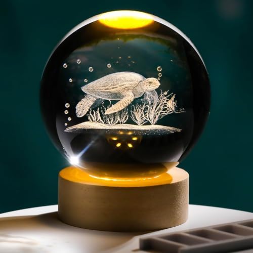 Amazon.com: Arikyrist 3D Sea Turtle Crystal Ball Lamp with Wooden Base ...