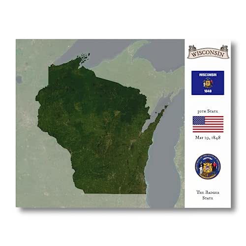 Amazon.com: Wisconsin Map Print - 14”x11” Canvas Wall Art Featuring ...