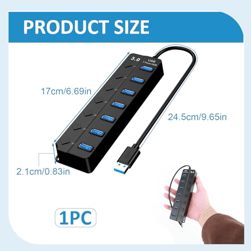 USB HUB, 7-Port USB 3.0 Hub with Individual Switches & Lights, Multiple ...
