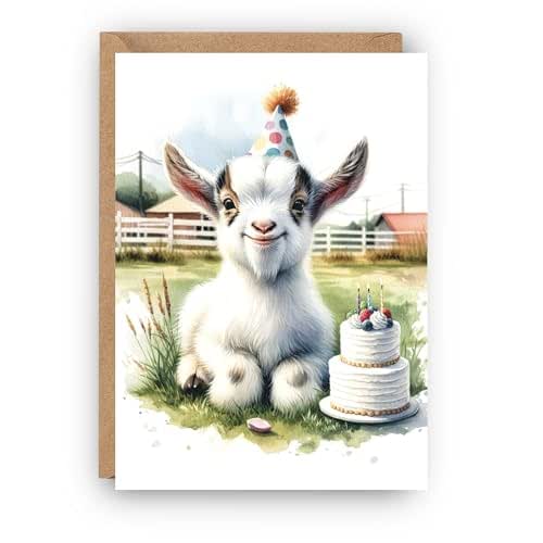 Amazon.com: Premium Cute Baby Goat Birthday Card, 5"x7" High Gloss ...