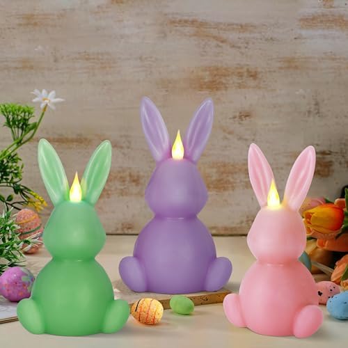 Amazon.com: Leorate 3 PCS Easter Bunny Flameless Candle,Real Wax Carved ...