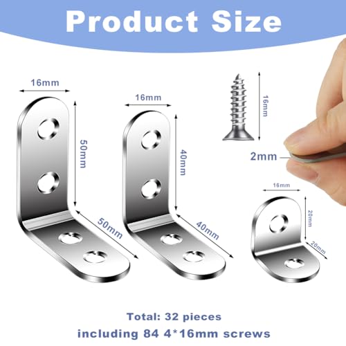 Flintronic Angle Brackets, 32 Packs L Brackets for Wood with 84 Screws ...