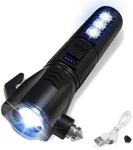 GEEBONFLUGENS Black Emergency Car Flashlight - 2000 Lumen Dual Light 4 ...