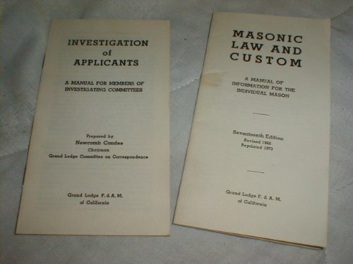 2 Masonic Booklets: "Masonic Law and Custom" and "Investigation of ...