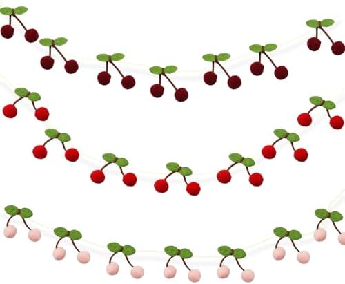 Amazon.com: 3 Pack Cherry Garland Decoration Felt Cherries Birthday ...
