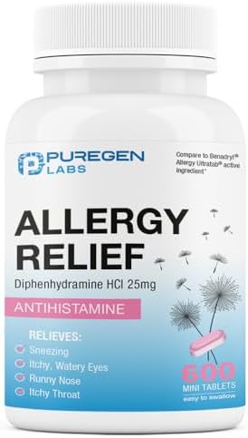 Amazon.com: Puregen Labs Allergy Relief Diphenhydramine HCl 25 mg - 600 ...