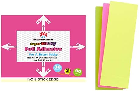 Amazon.com : 4A Sticky Full Adhesive Notes,Three Colors,3 1/3 x 1 ...