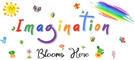 SUPERDANT Imagination Blooms Here Wall Sticker Colorful Flowers Rainbow ...