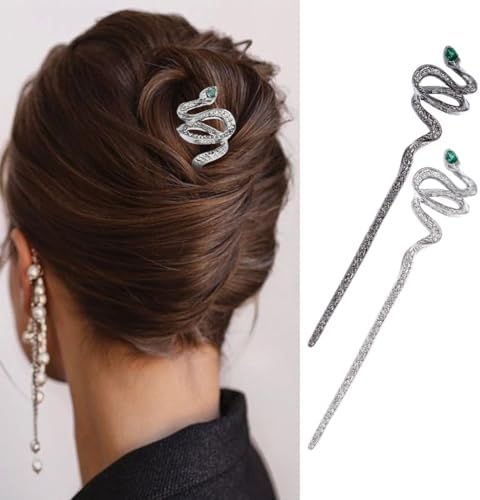 Amazon.com : JAKAWIN Snake Hair Pins Silver Minimalist Hair Sticks ...