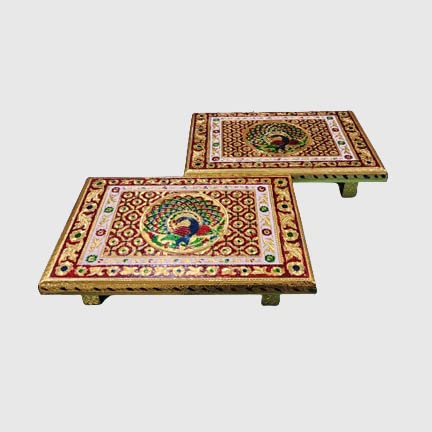 Buy YRK Golden Meenakari Wooden Peetalu Set of 2 (10 by 15 Inch ...