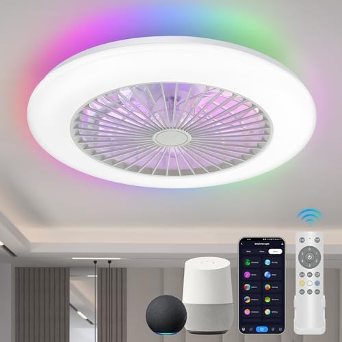 Amazon.com: TCFUNDY Ceiling Fan with Light, 16" LED RGB Low Profile RGB ...