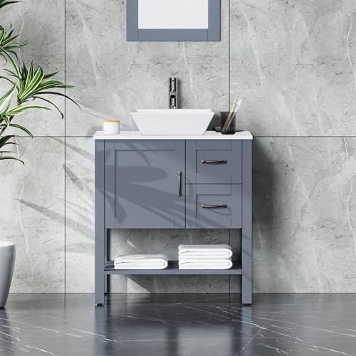 Amazon.com: Homecart 30" Gray Bathroom Vanity Sink Combo Modern Single Vessel Sink Bathroom ...