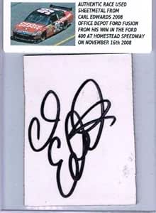 Carl Edwards Signed Race Used Nascar Sheetmetal Coa - Autographed ...