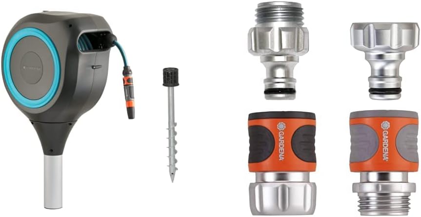Amazon.com : Gardena Retractable Hose Reel + Gardena Premium Metal ...