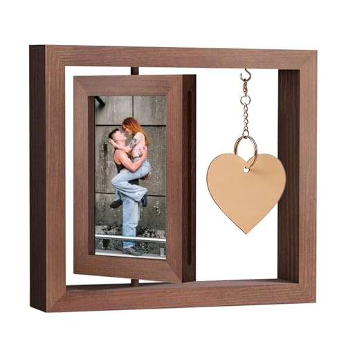 6 Inch Rotating Photo Frame, Walnut Color Rustic Picture Frame ...