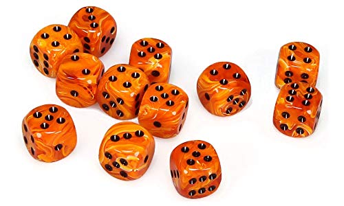 DND Dice Set-Chessex D&D Dice-16mm Vortex Orange and Black Plastic Polyhedral Dice Set-Dungeons ...