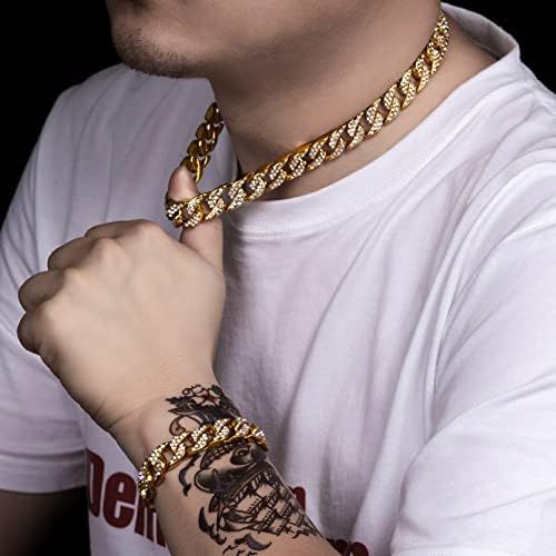 IDRUPACE Miami Mens Cuban Link Chain Silver Gold Plated Bling Cuban ...