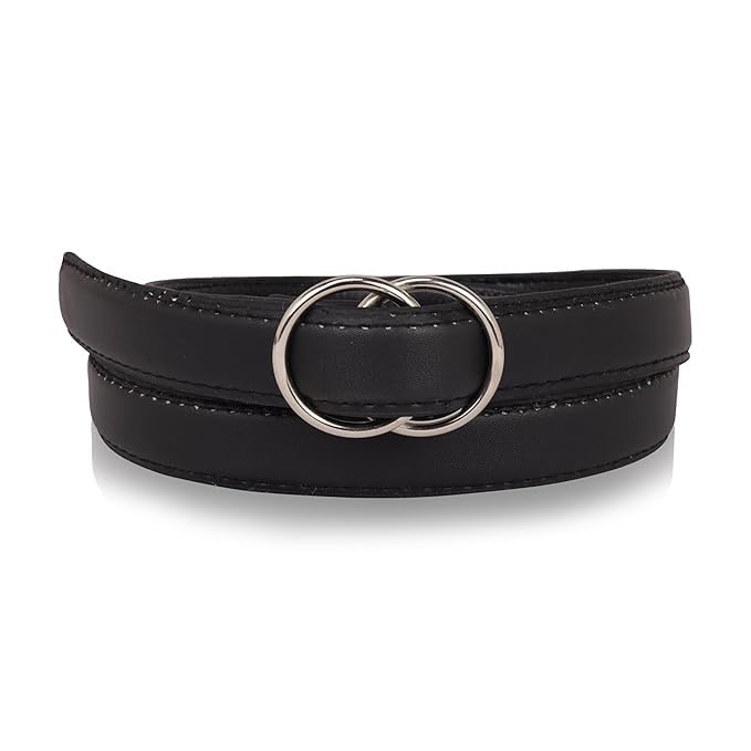 Vichip Black Double Ring Faux Leather Belt For Women's & Girls | Formal ...