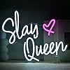 FAXFSIGN Slay Queen Neon Sign White Pink LED Neon Light Up Signs for ...