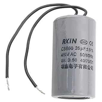 CBB60 Run Capacitor FMHXG CBB60 25uF AC 450V 2 Wires Lead Cylinder Motor Run SH Capacitor ...