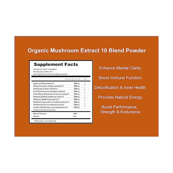 Mushroom Extract Powder - Powerful 10 Blend, Organic Lions Mane ...