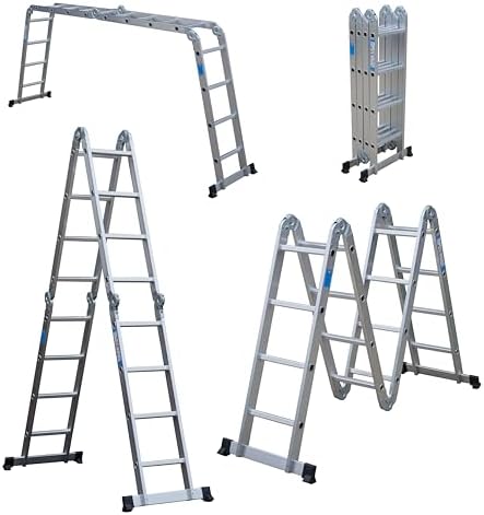 Juskys Aluminium Multifunktionsleiter 4x4 Stufen - 4,7 m Länge klappbar - Leiter 4-teilig bis ...