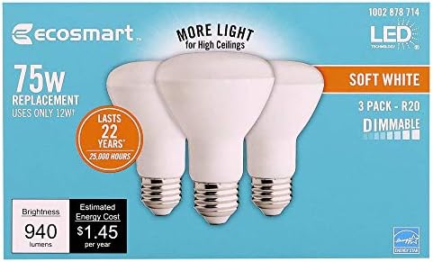 EcoSmart 75-Watt Equivalent R20 Dimmable LED Light Bulb Soft White (3 ...